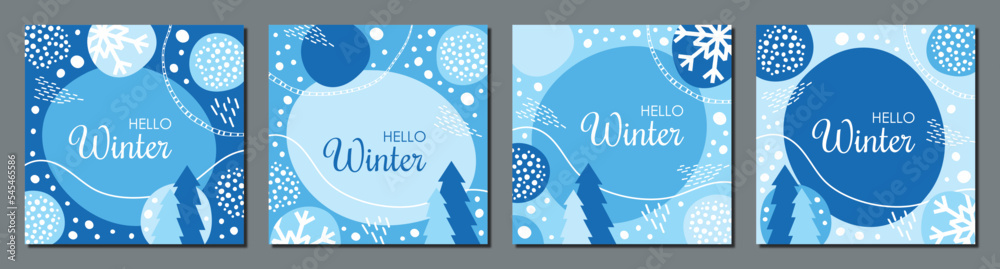 set of square winter christmas cards printable and for social media ...