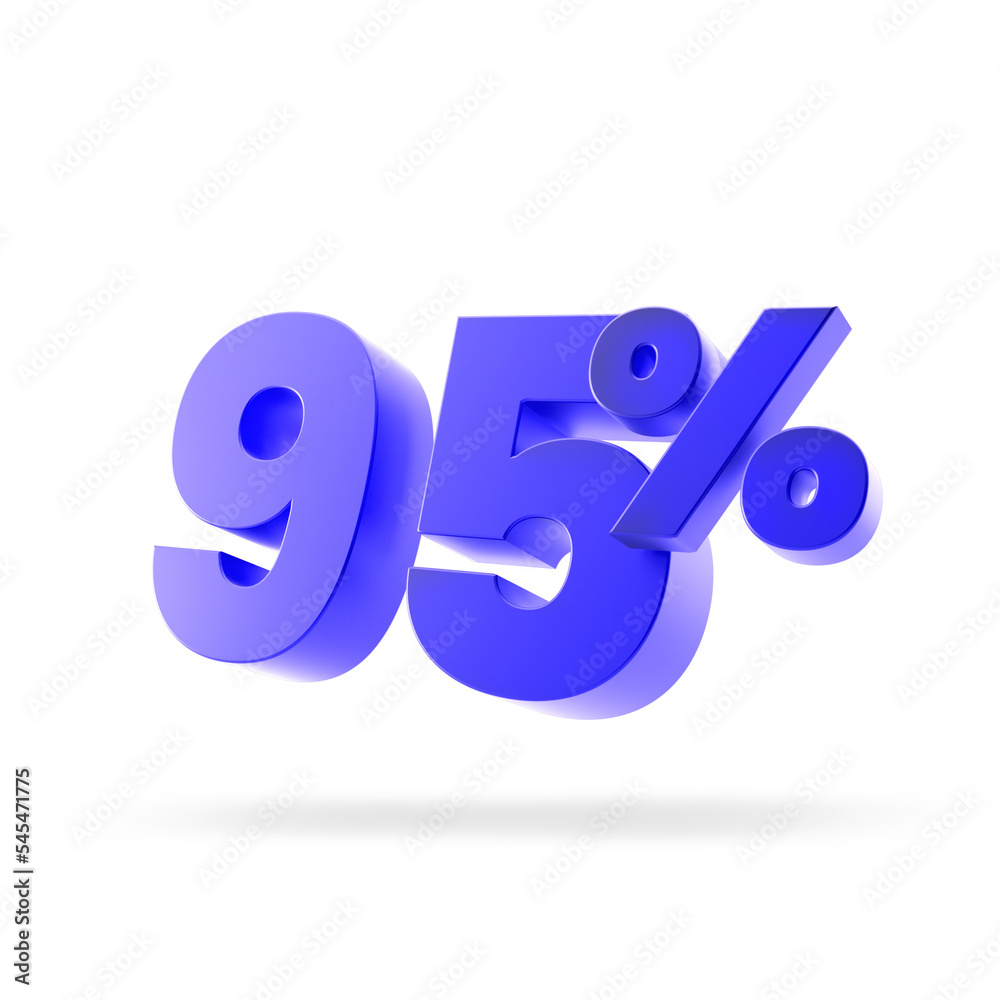 Ninety five 95 blue 3d glass number percentage illustration isolated on ...