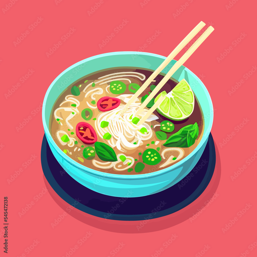 Colorful vector illustration of a Vietnamese pho soup Stock Vector ...