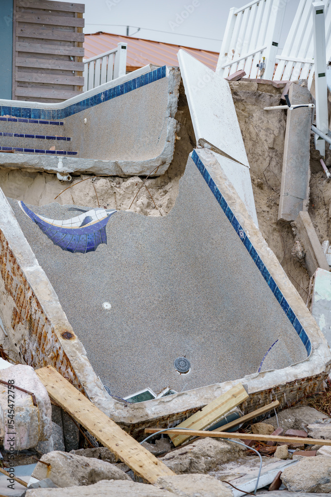 Home swimming pool collapse Daytona Beach Hurricane Nicole Stock Photo ...