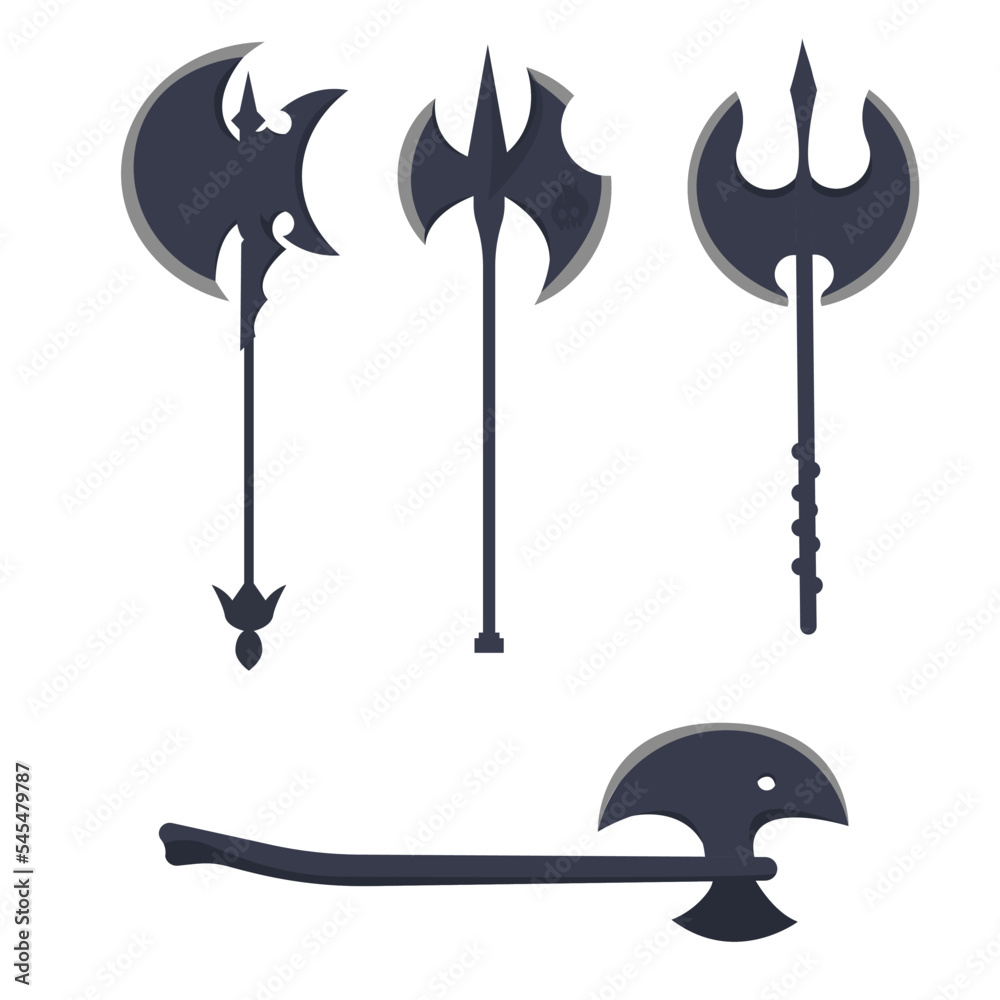 Magical cartoon steel axes. Medieval knight vector arms. Stock Vector ...