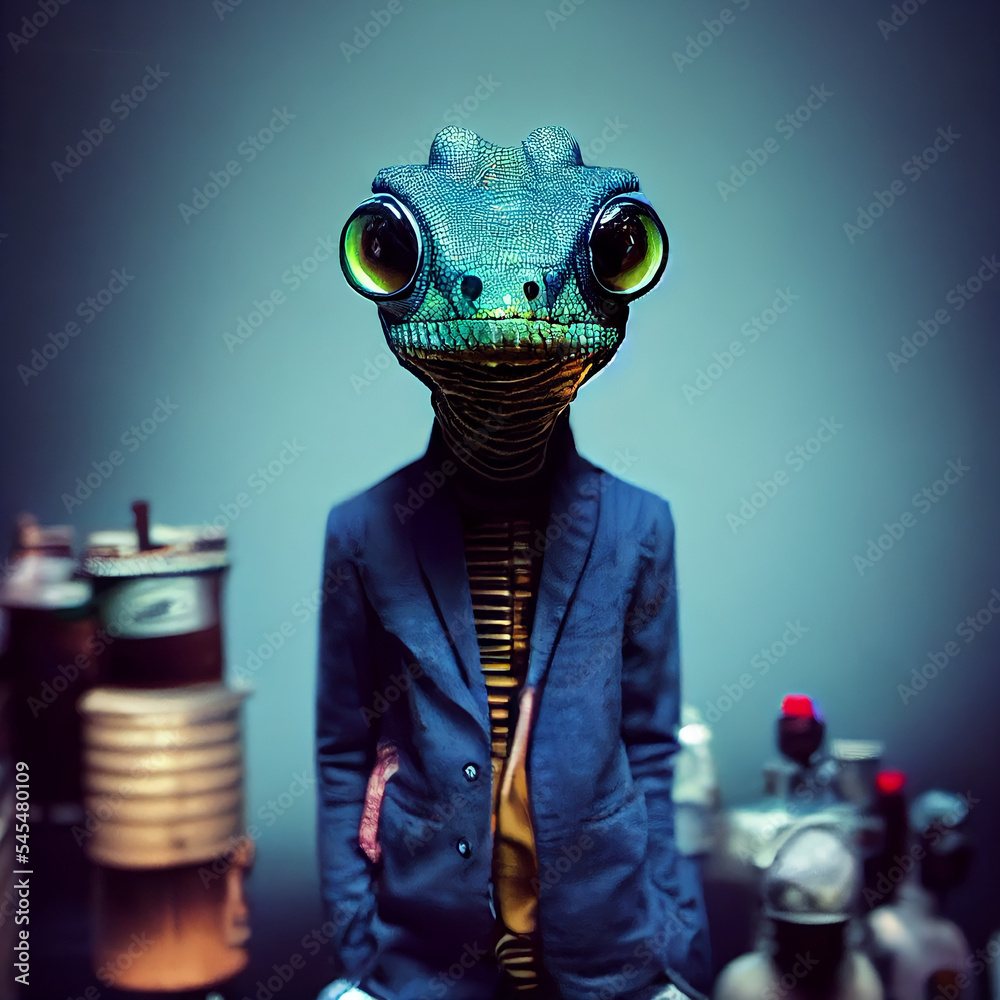 Anthropomorphic Lizard Tech Genius Character. 3D Render [3D Digital Art ...