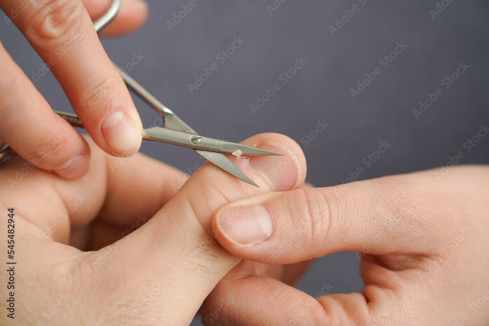 Men's manicure at home. Cut fingernails. Fingernails close-up ...