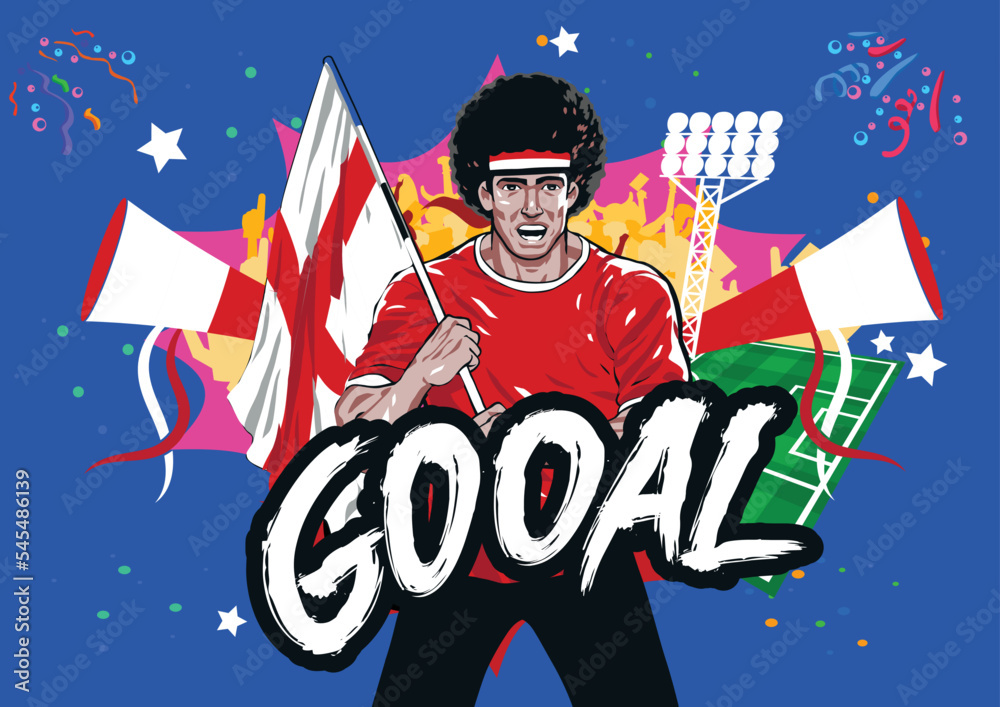 football cheering fans celebrating England soccer ultras fan concept ...