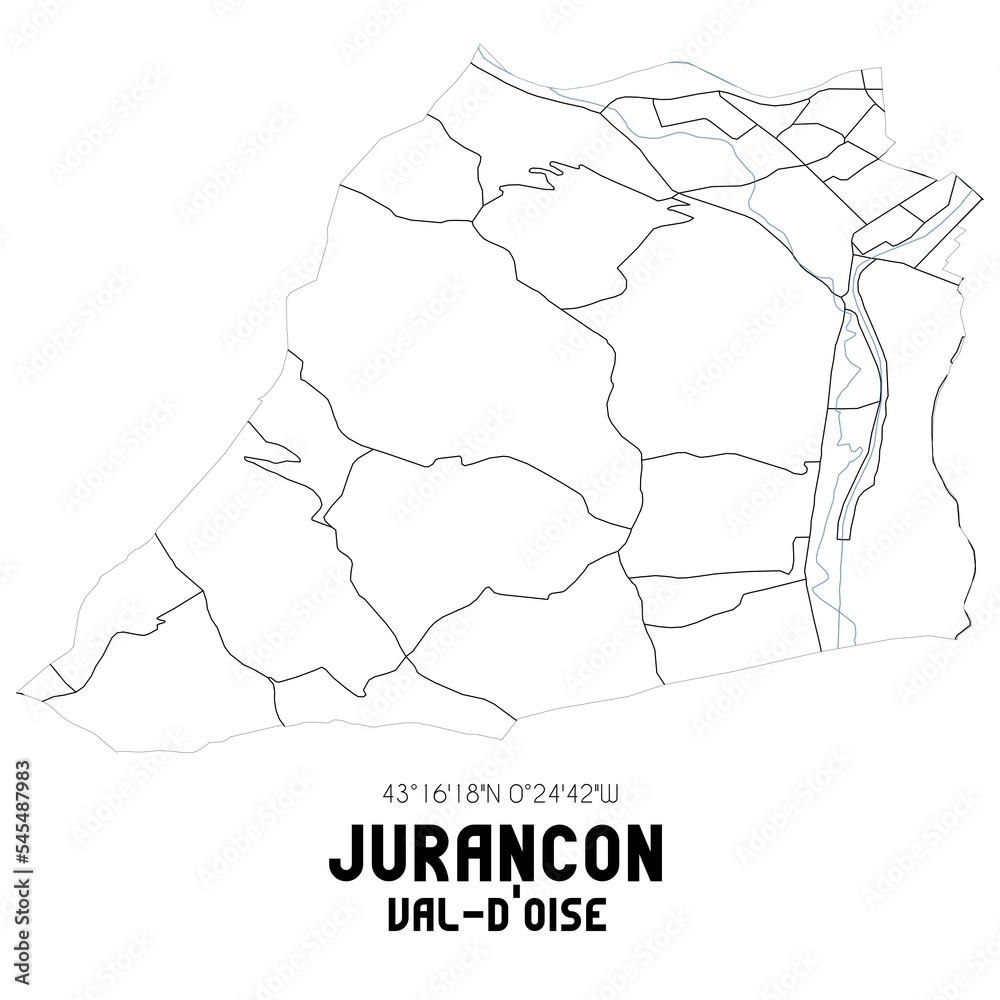 JURANCON Val-d'Oise. Minimalistic street map with black and white lines ...
