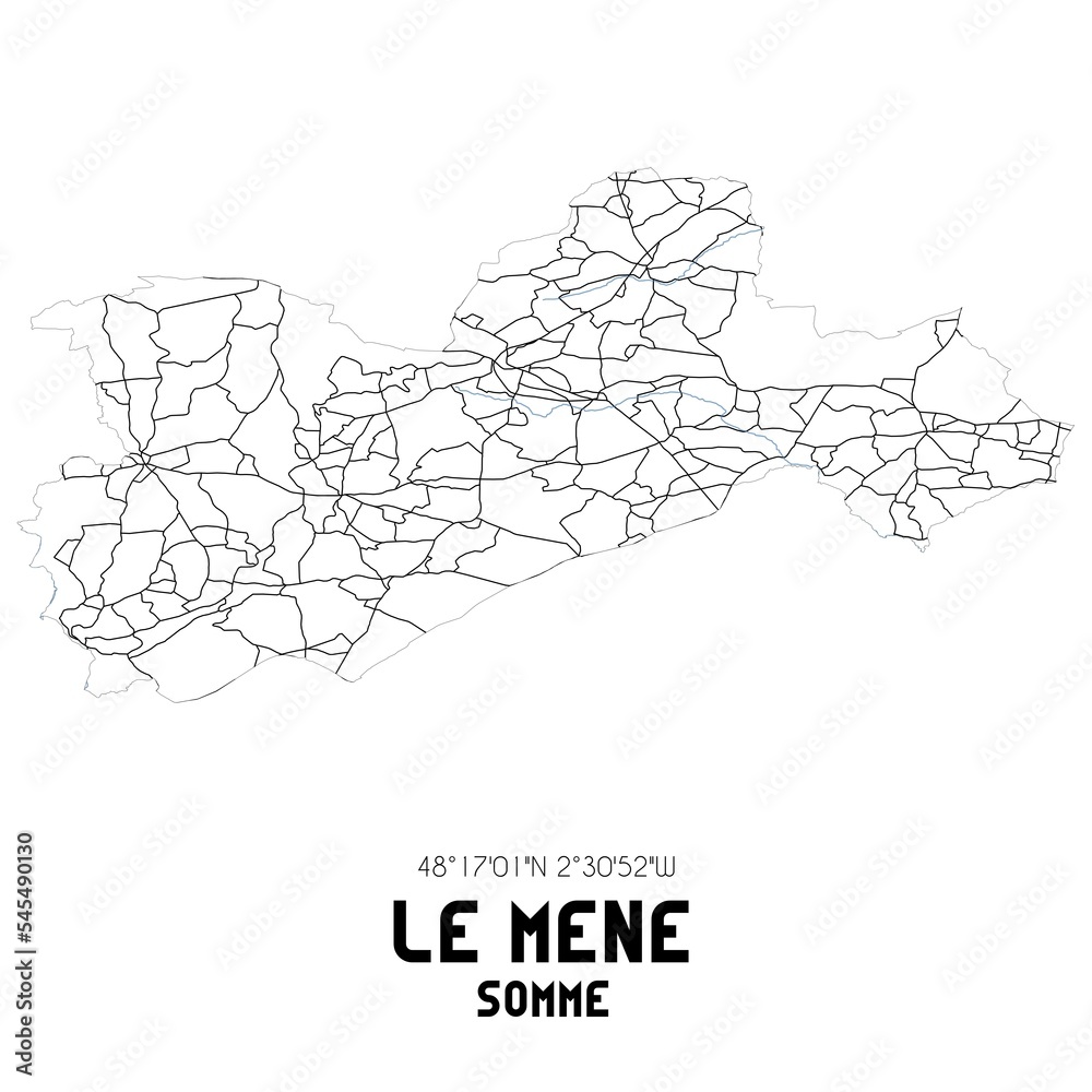LE MENE Somme. Minimalistic street map with black and white lines ...