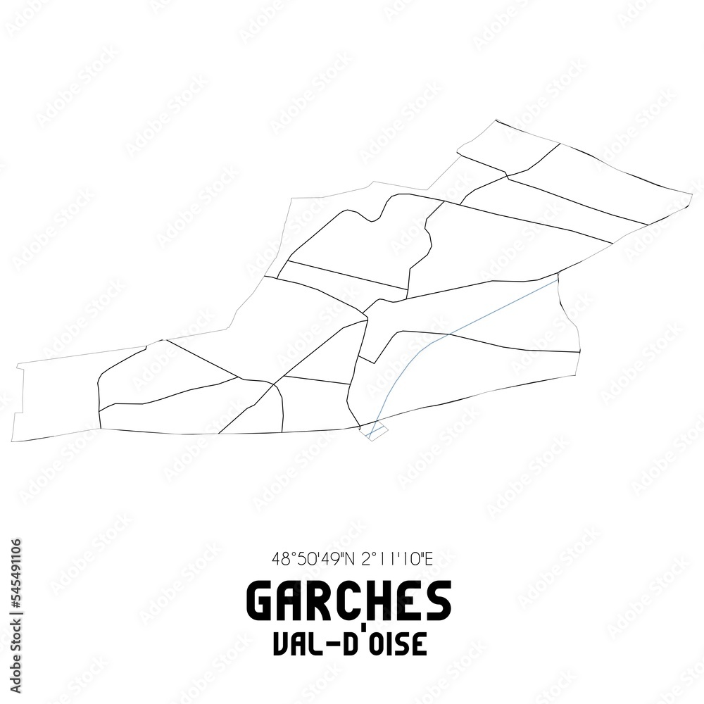 GARCHES Val-d'Oise. Minimalistic street map with black and white lines ...