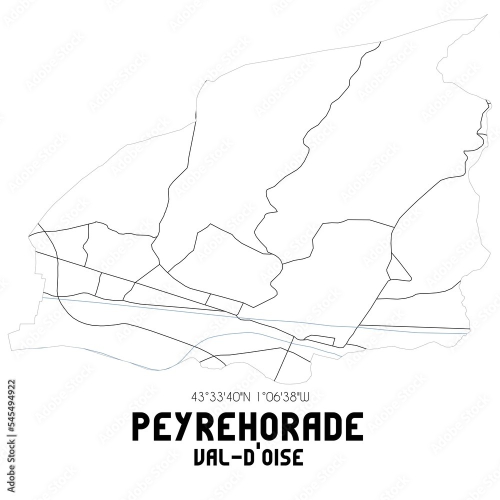 PEYREHORADE Val-d'Oise. Minimalistic street map with black and white ...