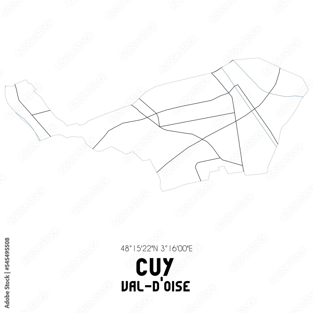 CUY Val-d'Oise. Minimalistic street map with black and white lines ...