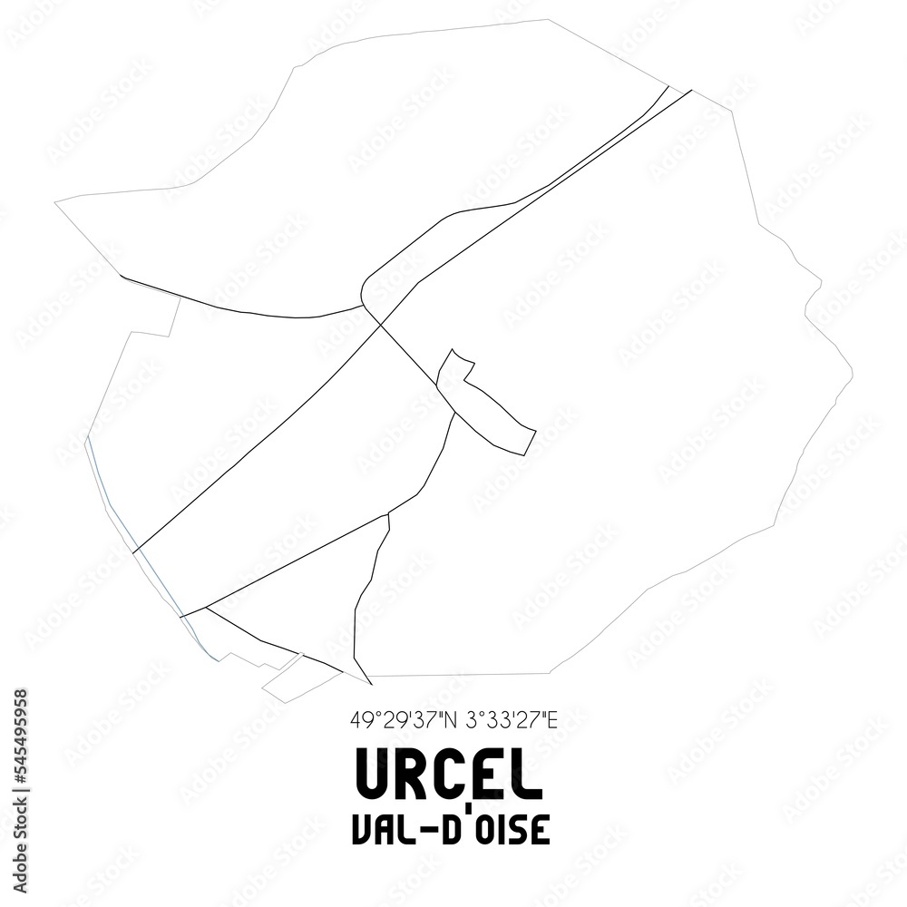 URCEL Val-d'Oise. Minimalistic street map with black and white lines ...