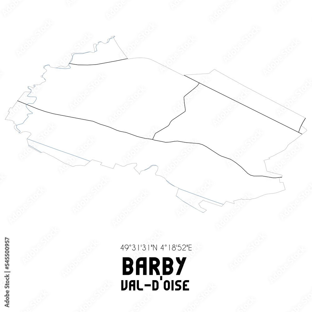 BARBY Val-d'Oise. Minimalistic street map with black and white lines ...
