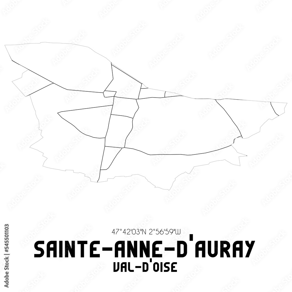 SAINTE-ANNE-D'AURAY Val-d'Oise. Minimalistic street map with black and ...