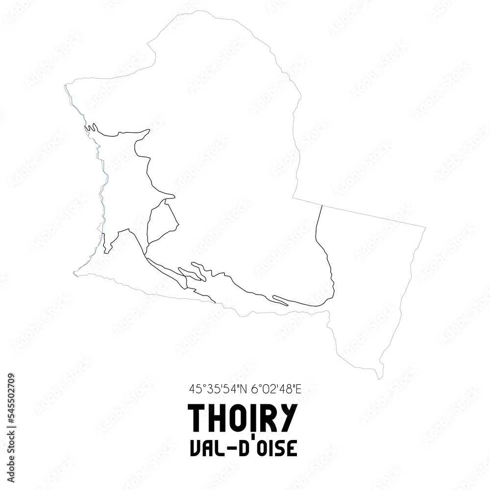 THOIRY Val-d'Oise. Minimalistic street map with black and white lines ...