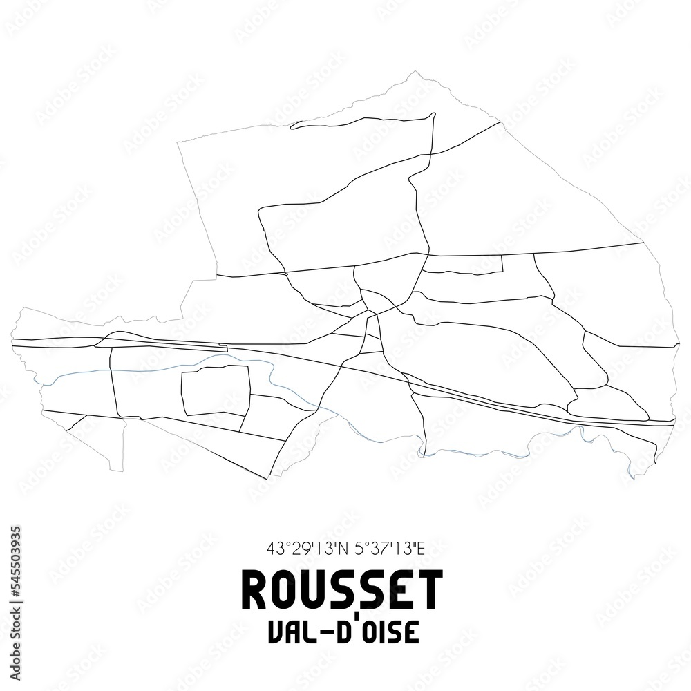 ROUSSET Val-d'Oise. Minimalistic street map with black and white lines ...