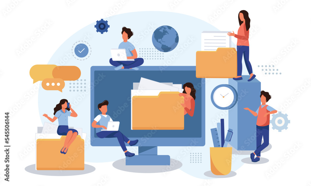 Electronic File Organization Service Vector Illustration For Web Banner Infographics Mobile