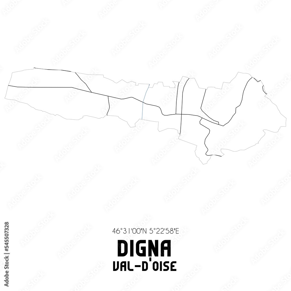 DIGNA Val-d'Oise. Minimalistic street map with black and white lines ...