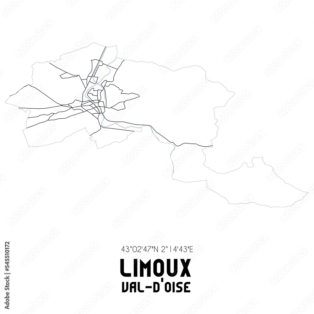 LIMOUX Val-d'Oise. Minimalistic street map with black and white lines ...
