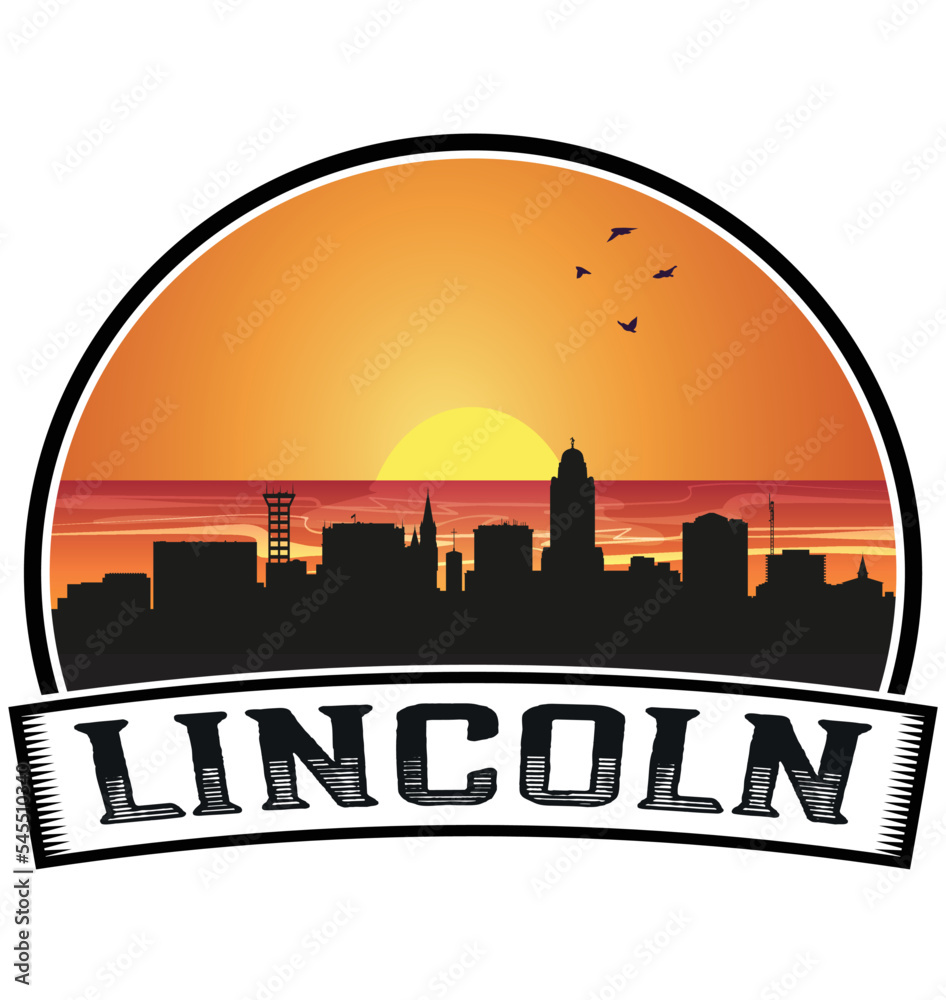 Lincoln Nebraska USA Skyline Sunset Travel Souvenir Sticker Logo Badge ...