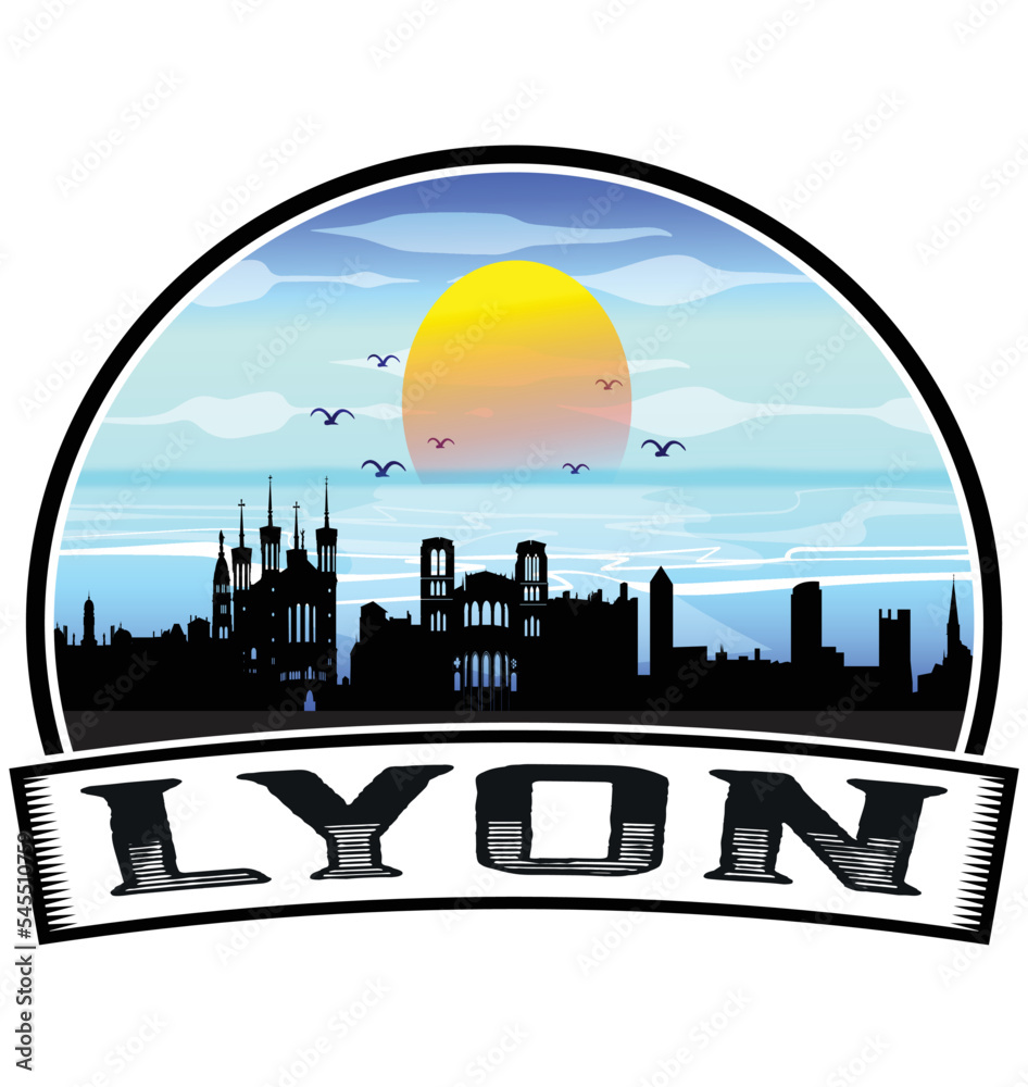 Lyon France Skyline Sunset Travel Souvenir Sticker Logo Badge Stamp ...
