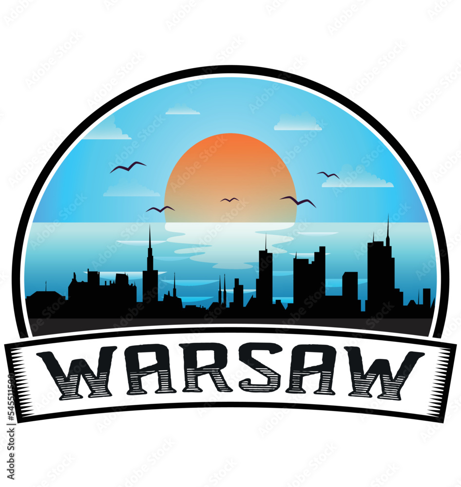 Warsaw Poland Skyline Sunset Travel Souvenir Sticker Logo Badge Stamp ...