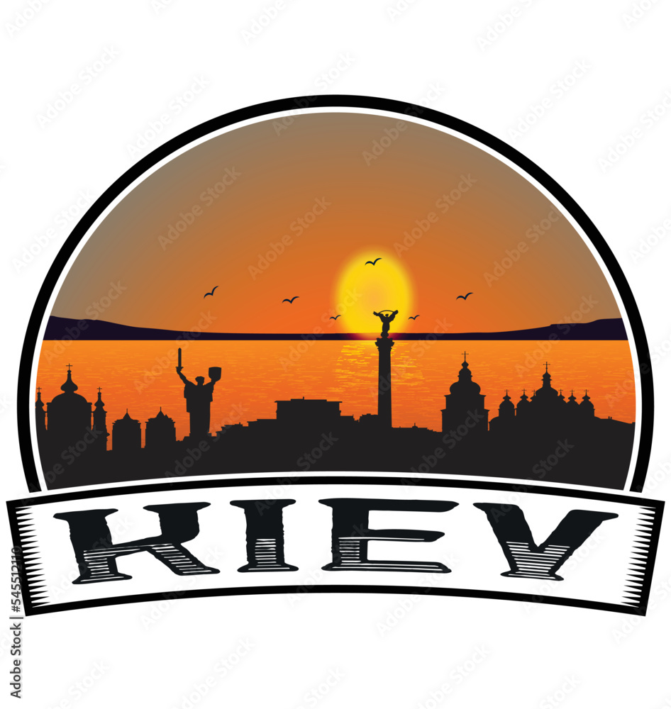 Kiev Ukraine Skyline Sunset Travel Souvenir Sticker Logo Badge Stamp ...
