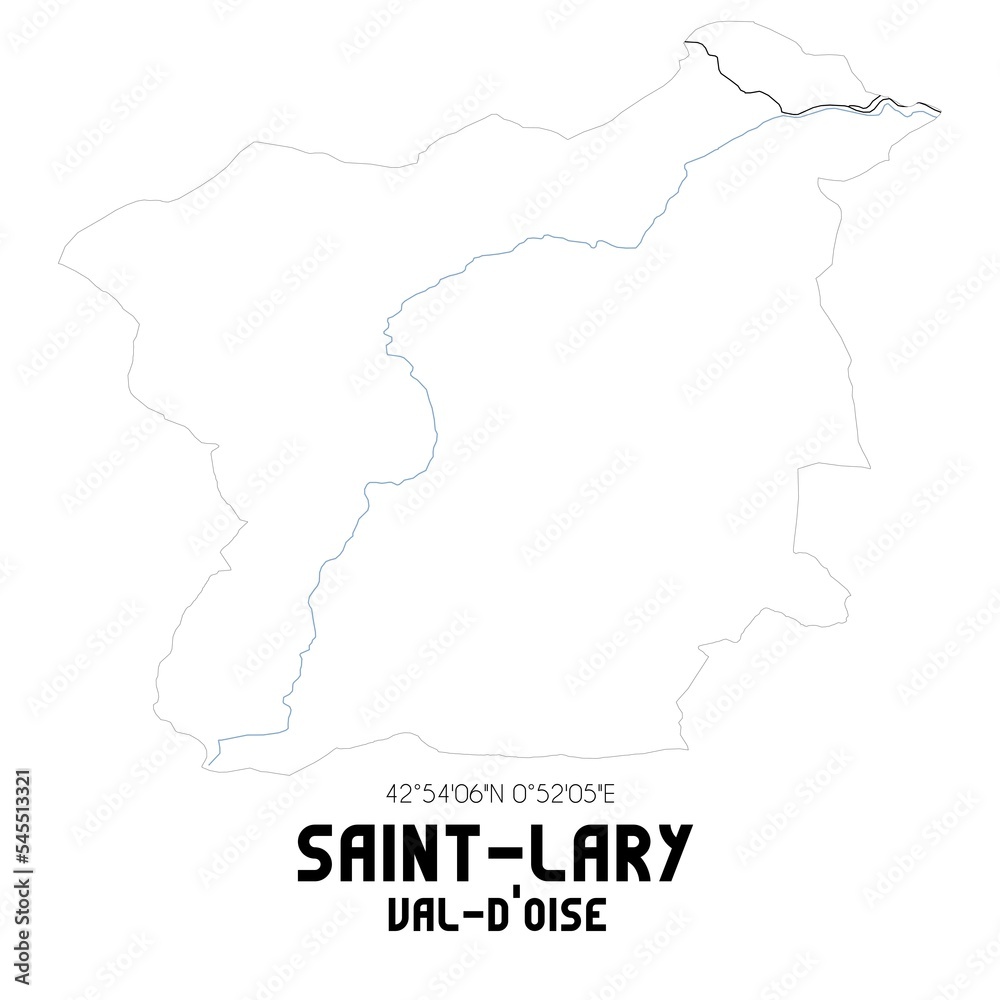 SAINT-LARY Val-d'Oise. Minimalistic street map with black and white ...