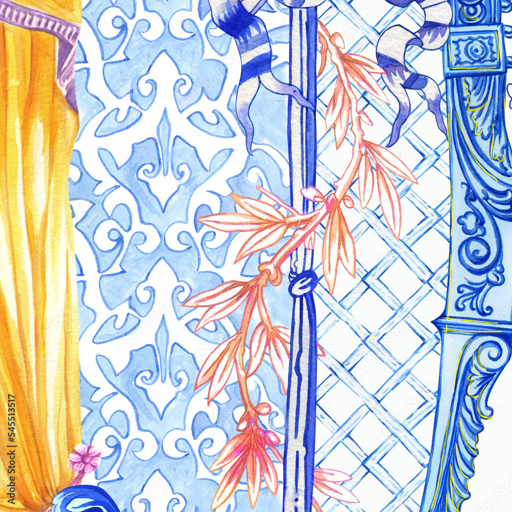 Watercolor Flower Paisley Character Animal Landscape Palace Stock ...