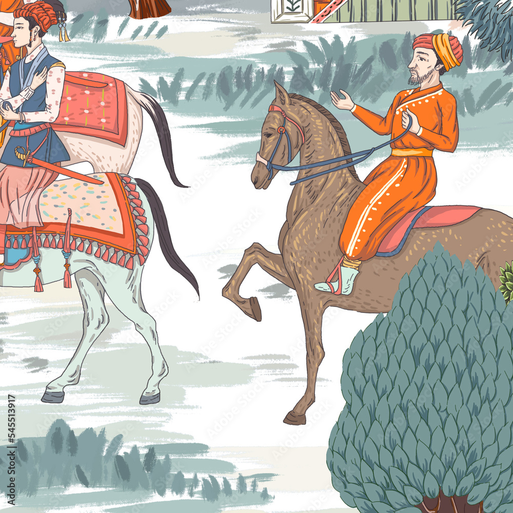 Watercolor Flower Paisley Character Animal Landscape Palace Stock ...