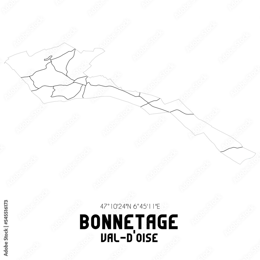 BONNETAGE Val-d'Oise. Minimalistic street map with black and white ...