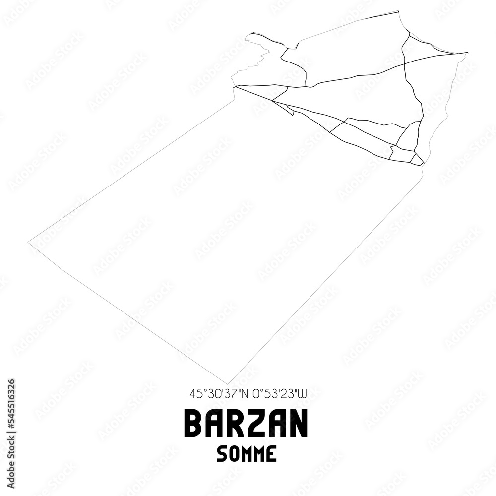BARZAN Somme. Minimalistic street map with black and white lines. Stock ...