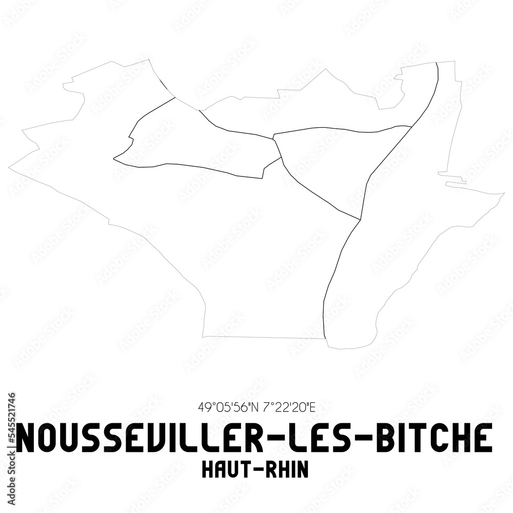 NOUSSEVILLER-LES-BITCHE Haut-Rhin. Minimalistic street map with black ...