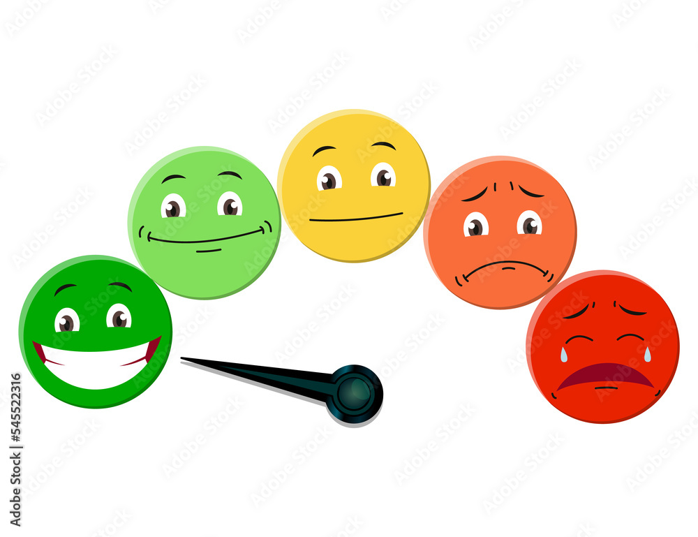 Emotional scale. Color meter with arrow from red to green emotions ...
