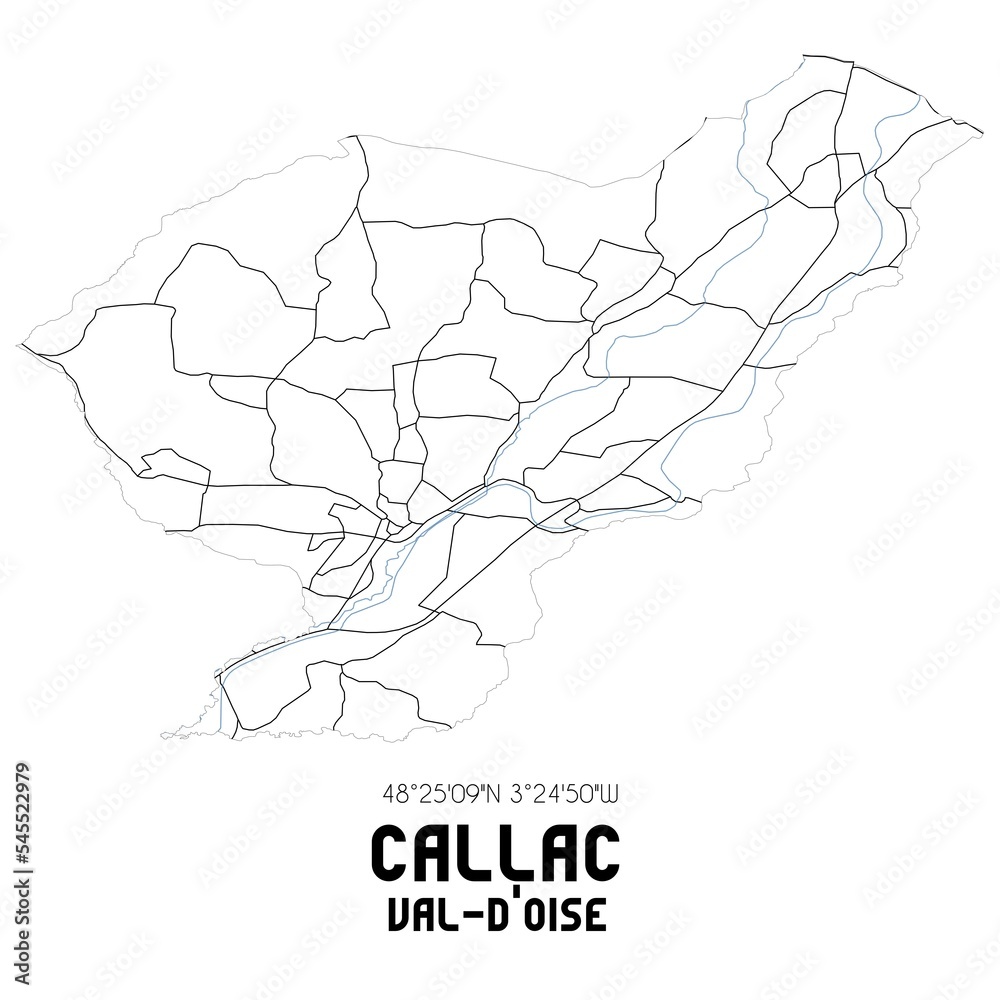 CALLAC Val-d'Oise. Minimalistic street map with black and white lines ...