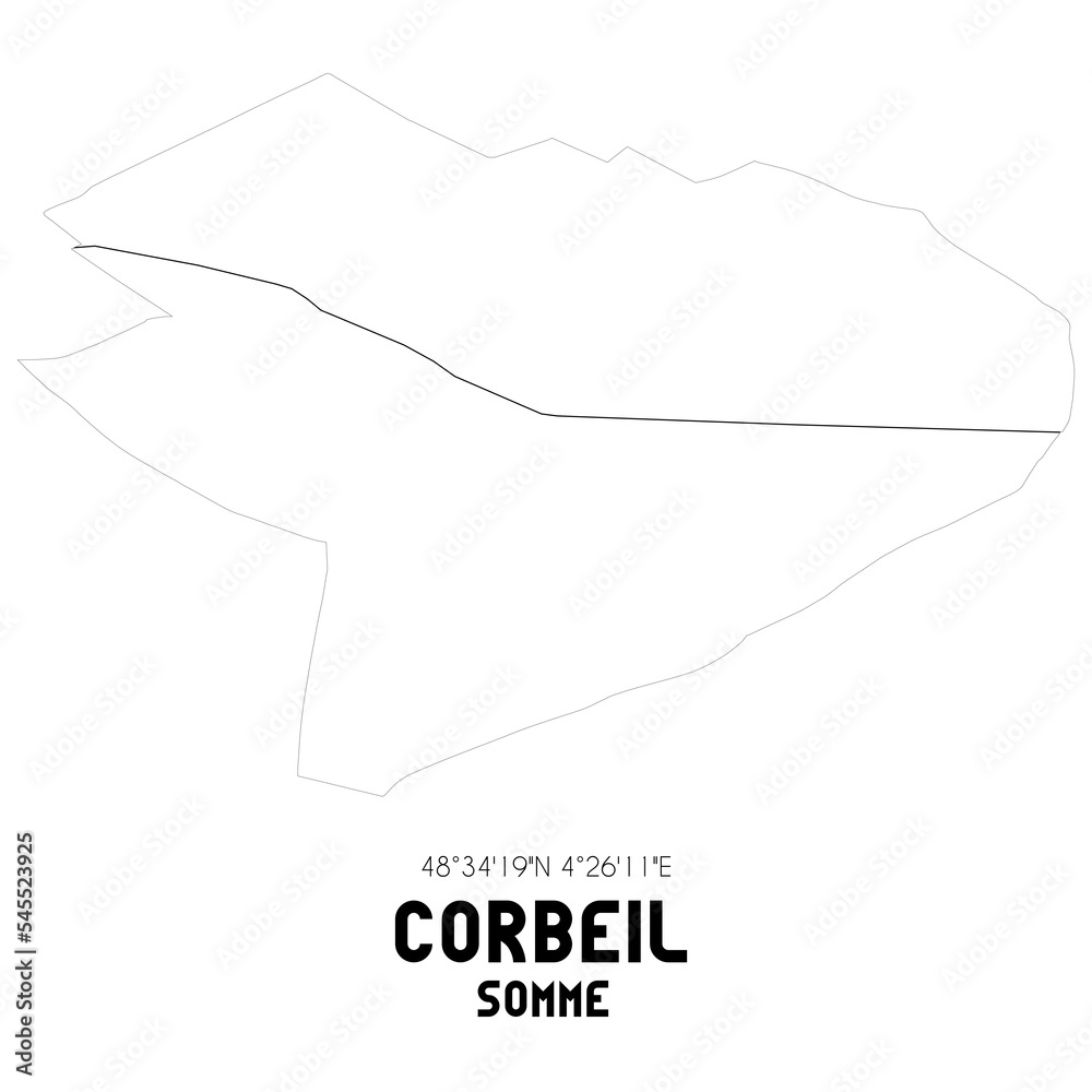 CORBEIL Somme. Minimalistic street map with black and white lines ...