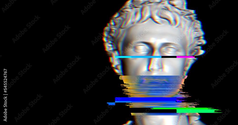 3D model of a roman statue head with glitch effect over. Glitch and ...