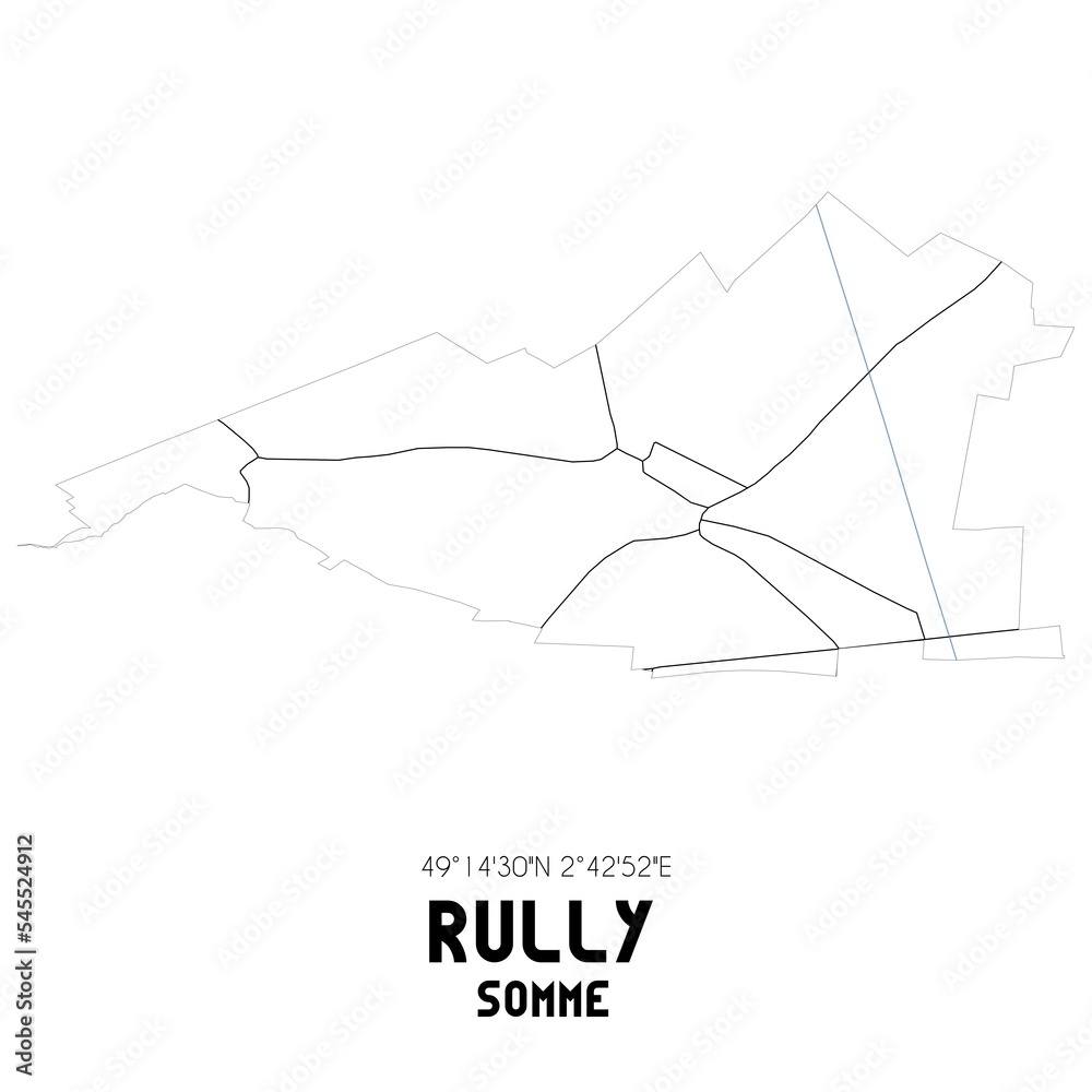 RULLY Somme. Minimalistic street map with black and white lines. Stock ...