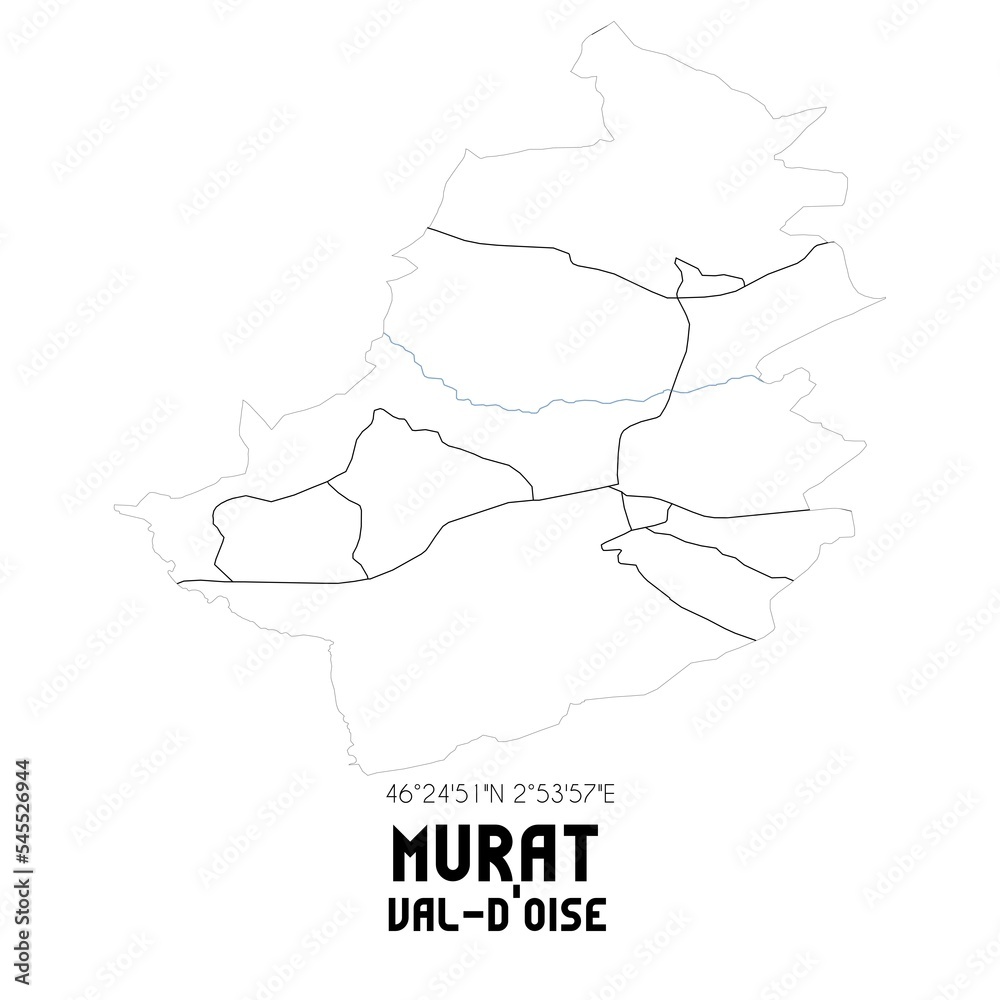 MURAT Val-d'Oise. Minimalistic street map with black and white lines ...