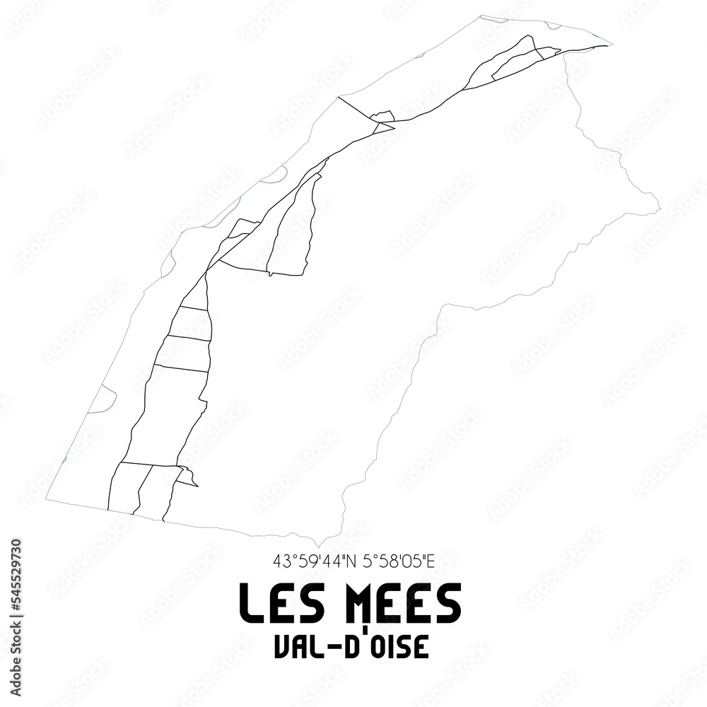 LES MEES Val-d'Oise. Minimalistic street map with black and white lines ...