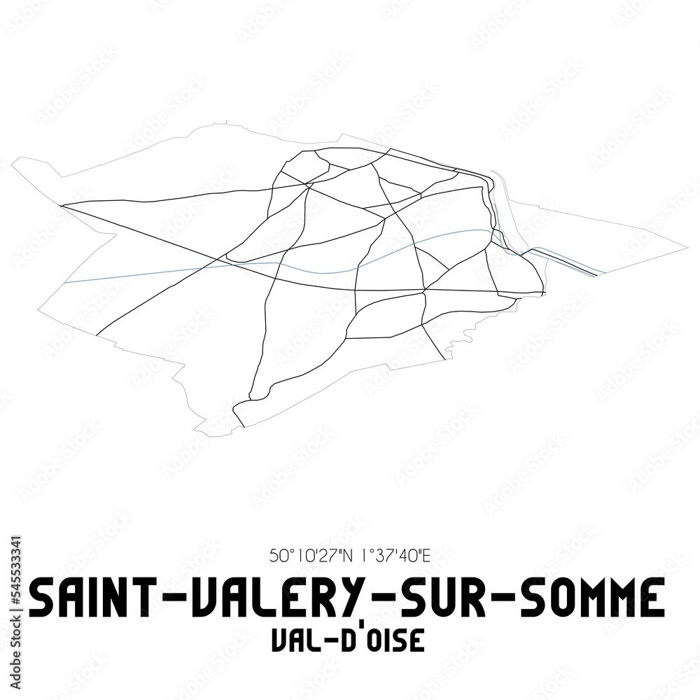SAINT-VALERY-SUR-SOMME Val-d'Oise. Minimalistic street map with black ...