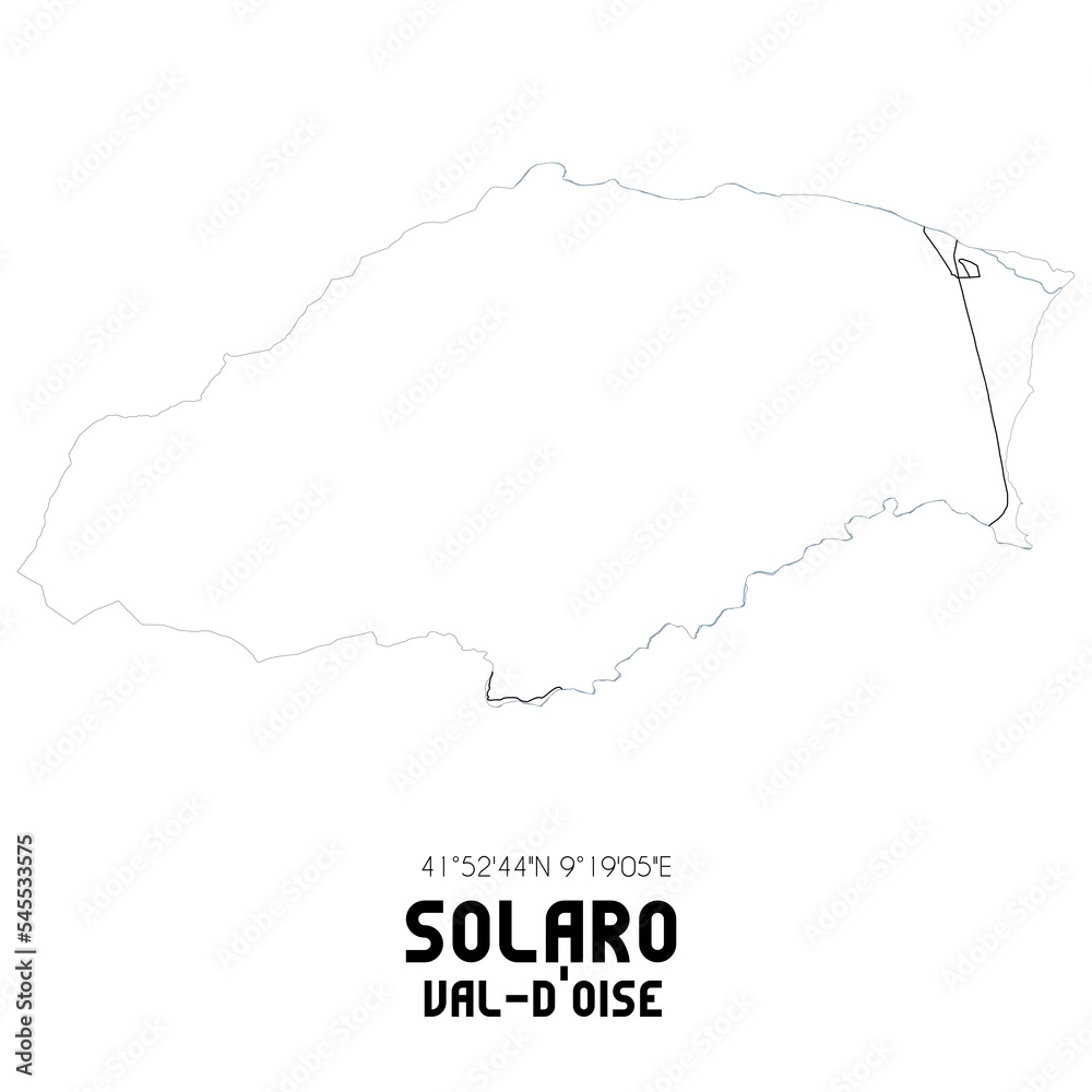 SOLARO Val-d'Oise. Minimalistic street map with black and white lines ...