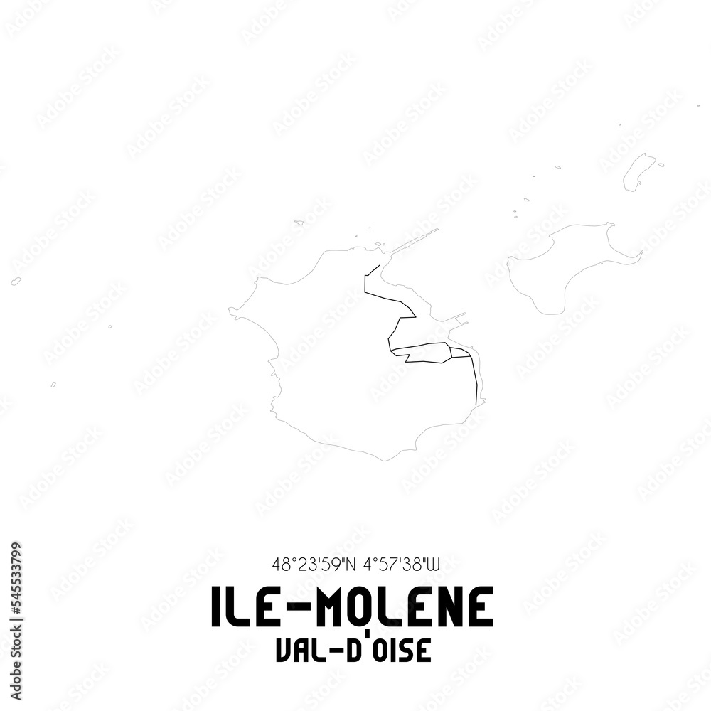ILE-MOLENE Val-d'Oise. Minimalistic street map with black and white ...