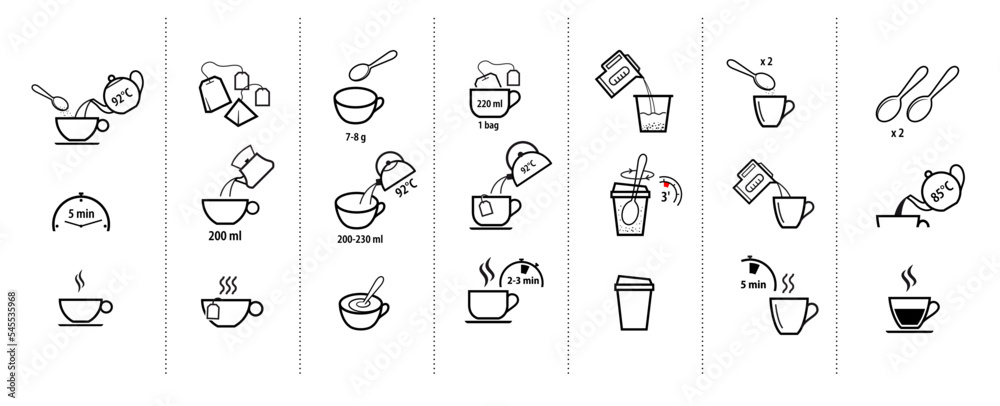 Set of methods of brewing tea and coffee. Preparation instructions ...