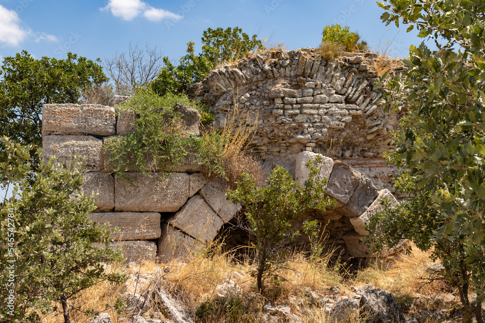 Ancient city view and ruins of Alexandria Troas in Çanakkale province ...