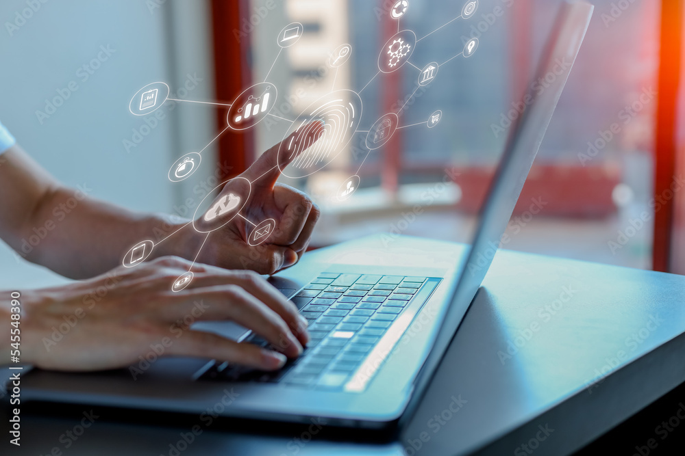 businessmen Fingerprint scanning and biometric authentication ...