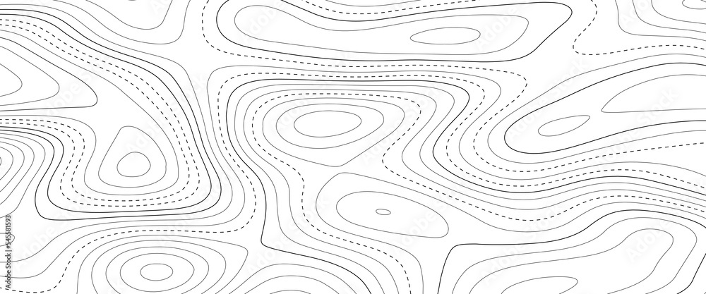 Abstract background with Topographic map lines. Black and white ...
