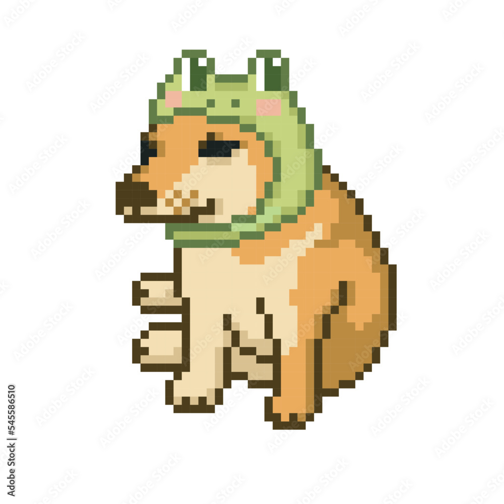 Illustration dog with frog hat, meme pixel art Stock Vector | Adobe Stock