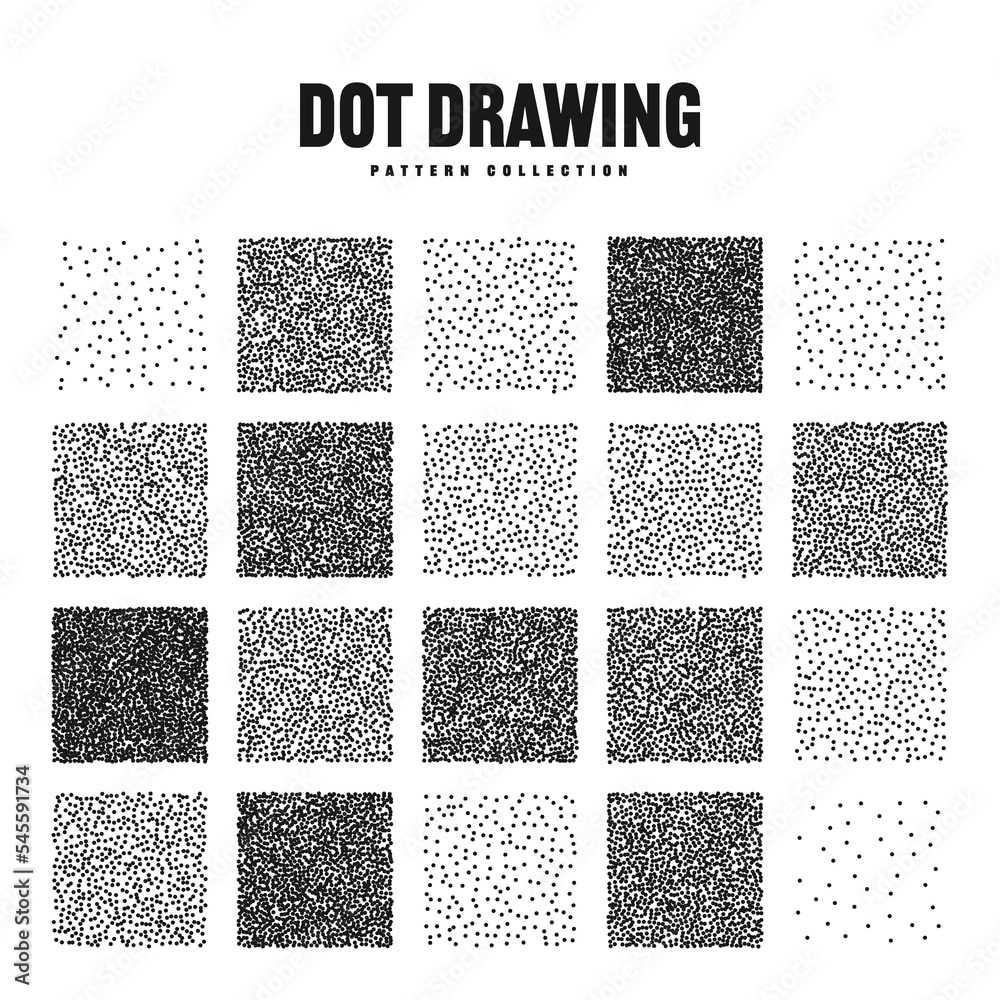 Square shaped dotted objects, stipple elements. Stippling, dotwork ...