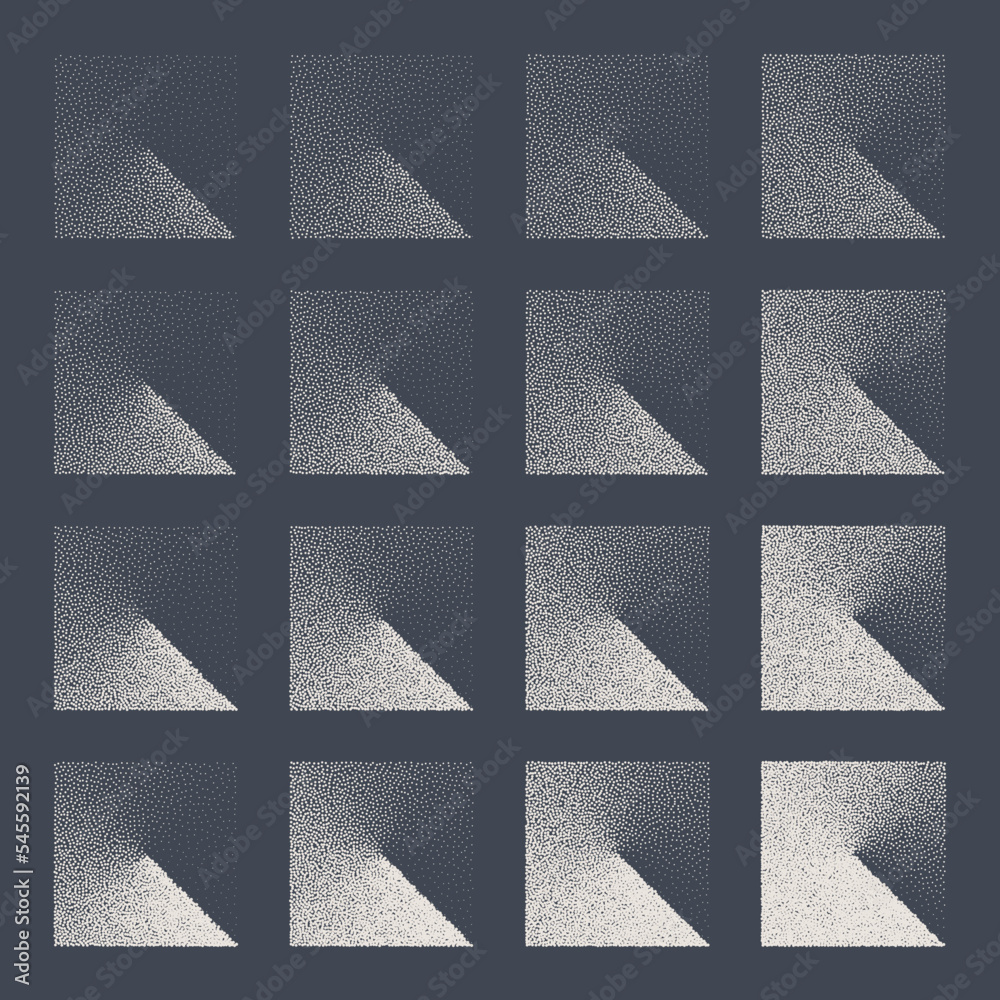 Square shaped dotted objects, stipple elements. Fading gradient ...