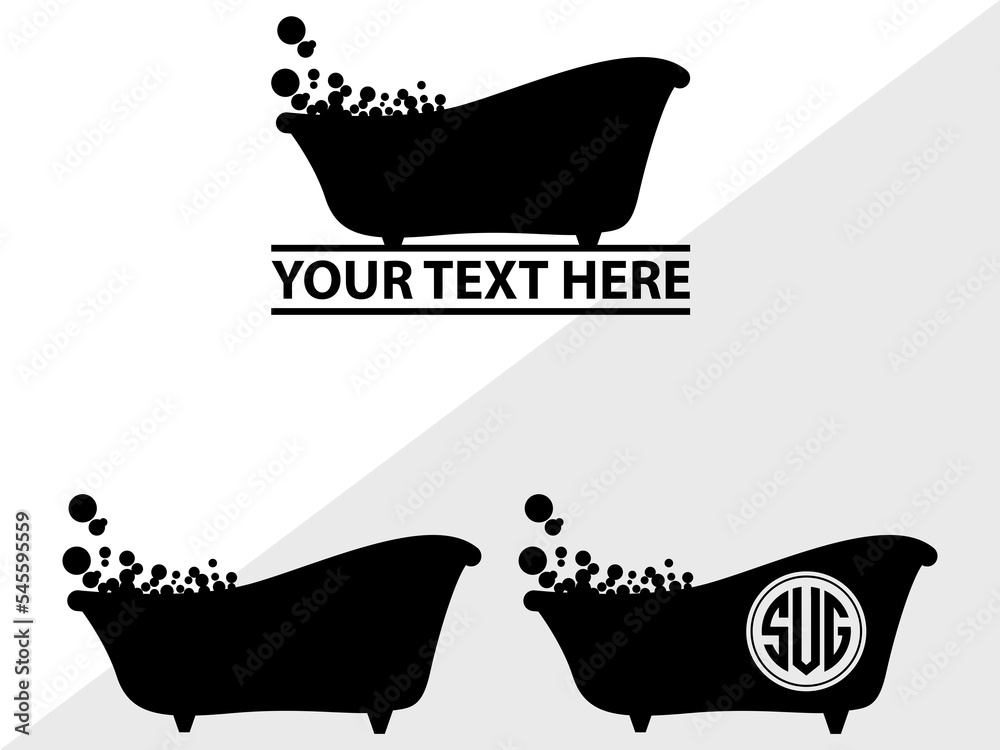 Bath Tub Monogram, Bath Tub Silhouette, Bath Tub Svg, Bathing Svg, Bath ...