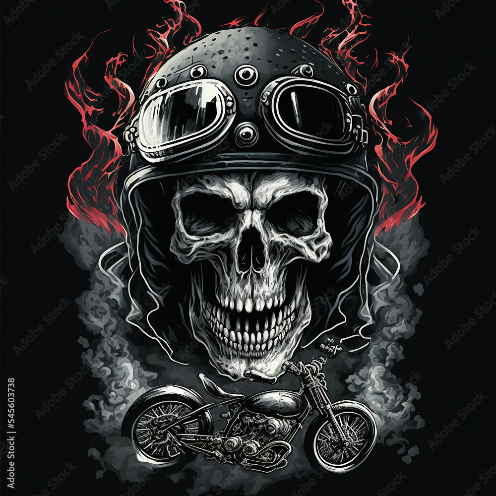 Biker skull riding motorcycle vector logo. Generative AI ilustração do ...